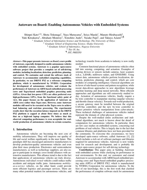 Pdf Autoware On Board Enabling Autonomous Vehicles With Embedded Systems