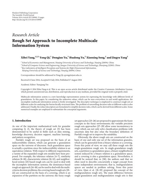 Pdf Rough Set Approach To Incomplete Multiscale Information System