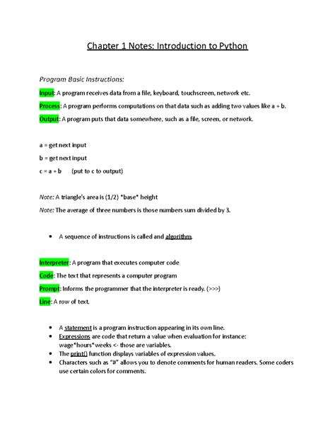 Intro To Python Chapter 1 Notes Chapter 1 Notes Introduction To