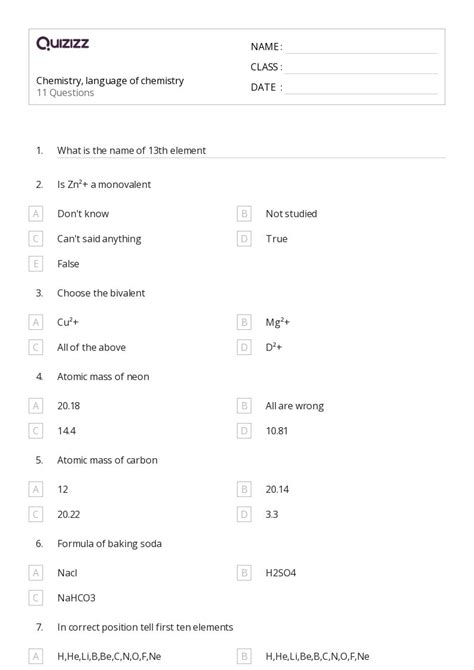 50 Chemistry Worksheets For 8th Class On Quizizz Free And Printable