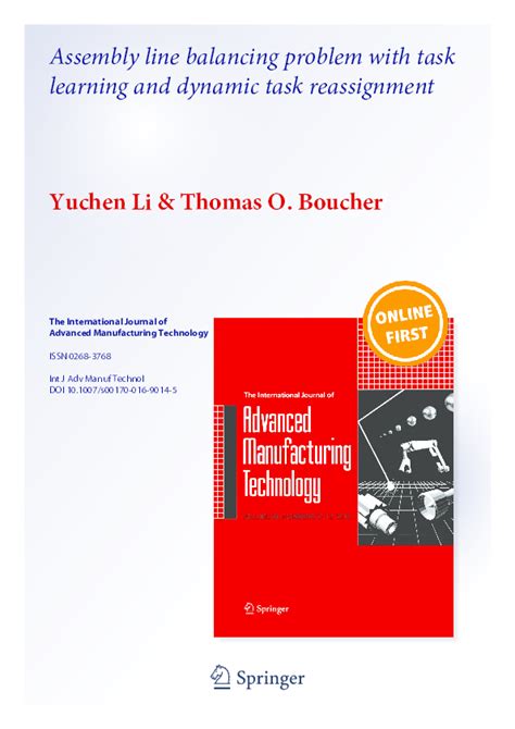 Pdf The International Journal Of Advanced Manufacturing Technology Assembly Line Balancing