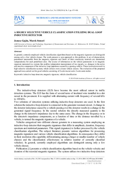 Pdf A Highly Selective Vehicle Classification Utilizing Dual Loop Inductive Detector