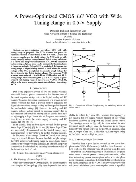 A Power Optimized Cmos Lc Vco With Wide Tuning Range In 05v Supply Pdf Electronic Circuits