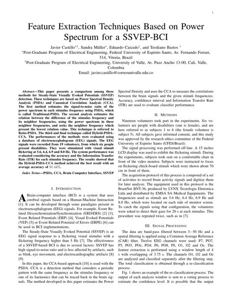 Pdf Feature Extraction Techniques Based On Power Spectrum For A Ssvep