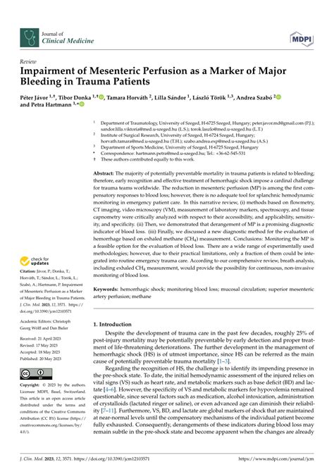 Pdf Impairment Of Mesenteric Perfusion As A Marker Of Major Bleeding