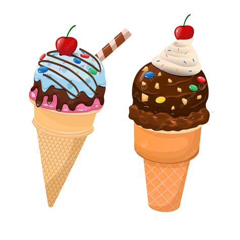 토핑 벡터 일러스트와 함께 달콤한 아이스크림 달콤한 아이스크림 아이스크림 벡터 달콤한 음식 벡터 Png 일러스트 및 벡터