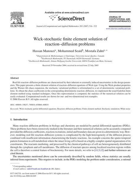 pdf wick stochastic finite element solution of reaction diffusion
