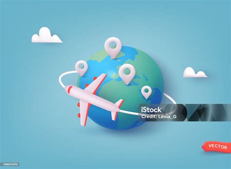비행기로 여행하는 전 세계 다양한 국가의 비행기 여행 세계지도의 여행 핀 위치 3d 웹 벡터 일러스트레이션 비행기에 대한 스톡 벡터 아트 및 기타 이미지 Istock