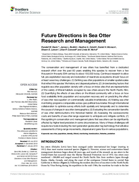 Pdf Advancing Sea Otter Research For Conservation