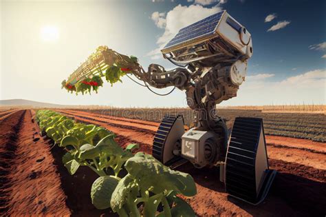 Futuristic Farming Machines Automated And Solar Powered Robots In