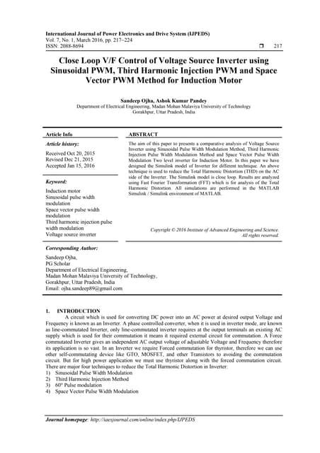 Close Loop Vf Control Of Voltage Source Inverter Using Sinusoidal Pwm