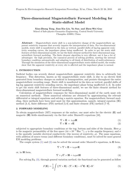 Pdf Three Dimensional Magnetotelluric Forward Modeling For Static Shifted Model