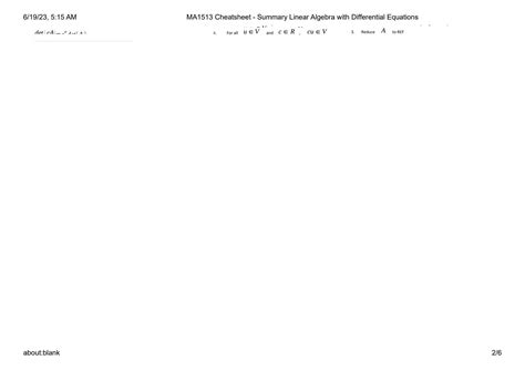 SOLUTION Ma Cheatsheet Summary Linear Algebra With Differential Equations Studypool