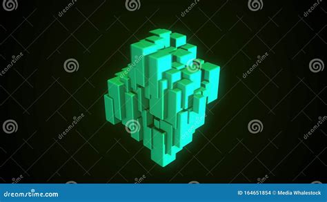 Abstract Heart Of Green Color Made Of Moving Small Rectangular Blocks