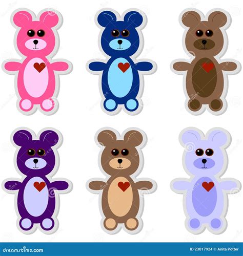 Set Of 6 Teddy Bear Stickers Stock Vector Illustration Of Animals