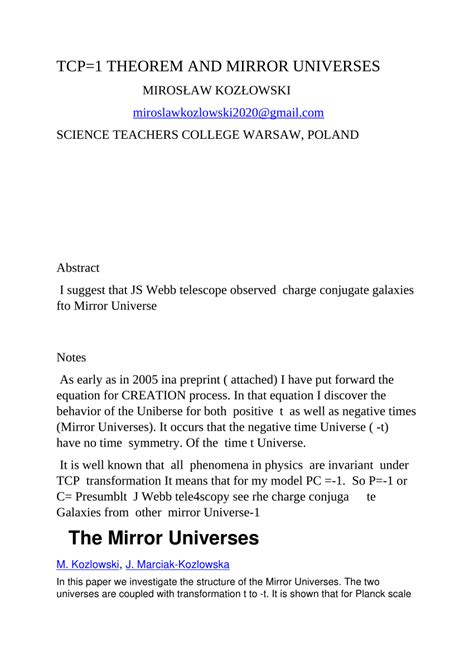 Pdf Tcp 1 Theorem And Mirror Universes The Mirror Universes