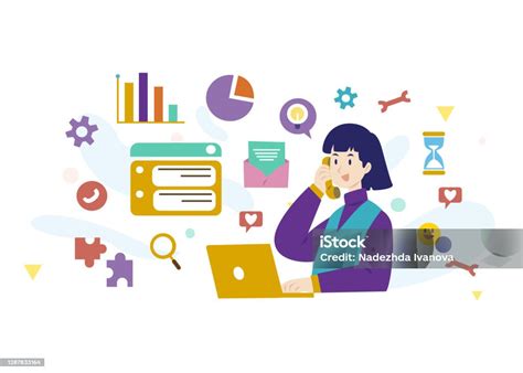 노트북을 들고 있는 여성과 멀티태스킹 벡터 일러스트레이션 바쁜에 대한 스톡 벡터 아트 및 기타 이미지 바쁜 사람들 경영자