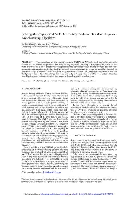 pdf solving the capacitated vehicle routing problem based on improved