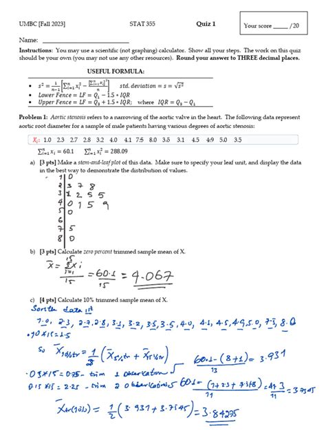 Stat 355 Quiz 1 Answer Key Pdf