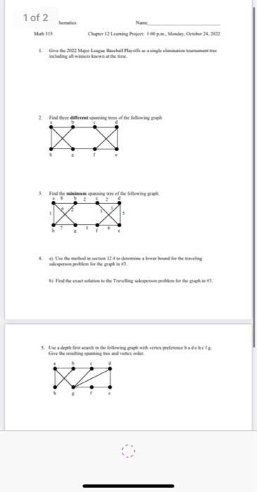 Solved 3 Find The Minimum Spanning Tree Of The Following
