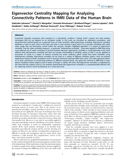 Pdf Eigenvector Centrality Mapping For Analyzing Connectivity