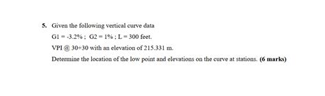 Solved Given The Following Vertical Curve Data G Chegg Com