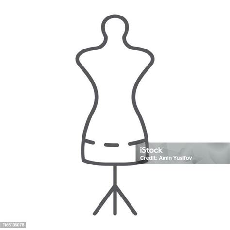 더미 얇은 라인 아이콘 드레스 메이커 및 재단사 마네킹 기호 벡터 그래픽 흰색 배경에 선형 패턴을 맞춤 0명에 대한 스톡 벡터