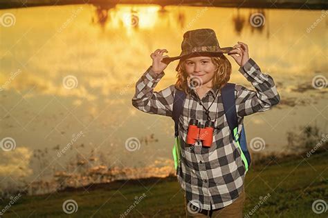 Scout Boy Wearing Explorer Hat And Backpack Outdoor Explorer And