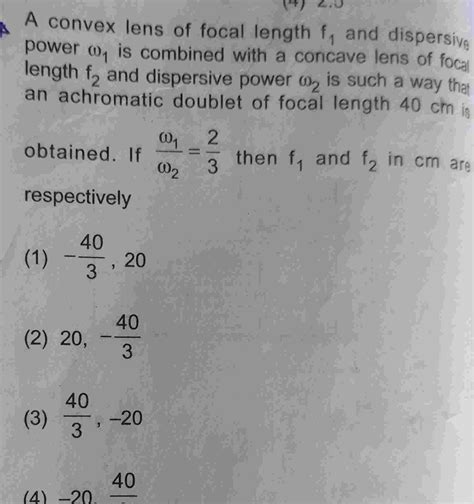 [answered] A Convex Lens Of Focal Length F And Dispersive Power W Is Kunduz