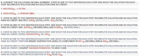 Solved B CONVERT THE FOLLOWING DECIMAL NUMBERS STATE IN Chegg