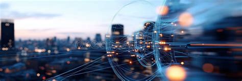 Futuristic Data Flow Connecting City Buildings With Digital Network