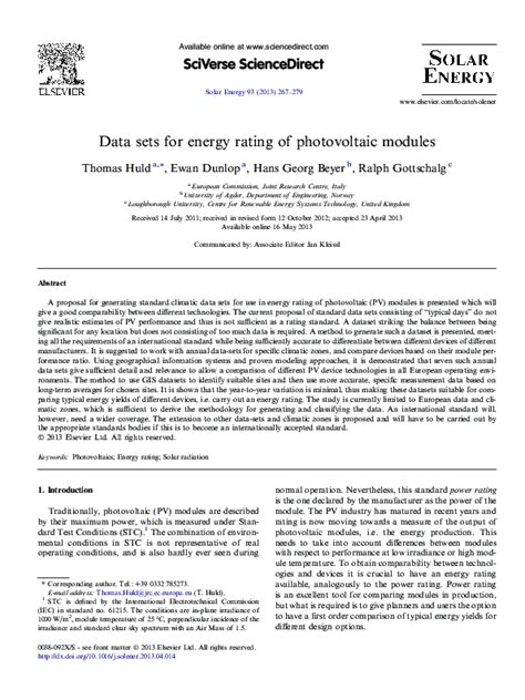 Pdf Data Sets For Energy Rating Of Photovoltaic Modules