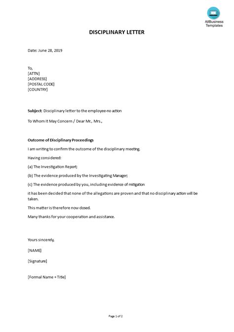 Sample Disciplinary Letter To The Employee Templates At Allbusinesstemplates Com