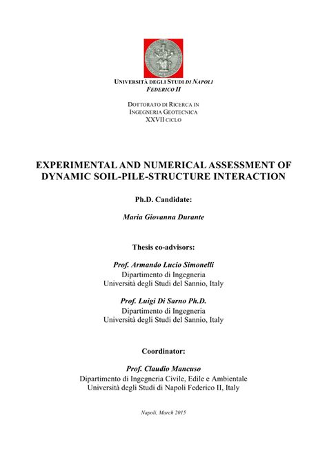 PDF EXPERIMENTAL AND NUMERICAL ASSESSMENT OF DYNAMIC SOIL PILE STRUCTURE INTERACTION