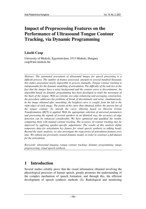 Pdf Impact Of Preprocessing Features On The Performance Of Ultrasound Tongue Contour Tracking