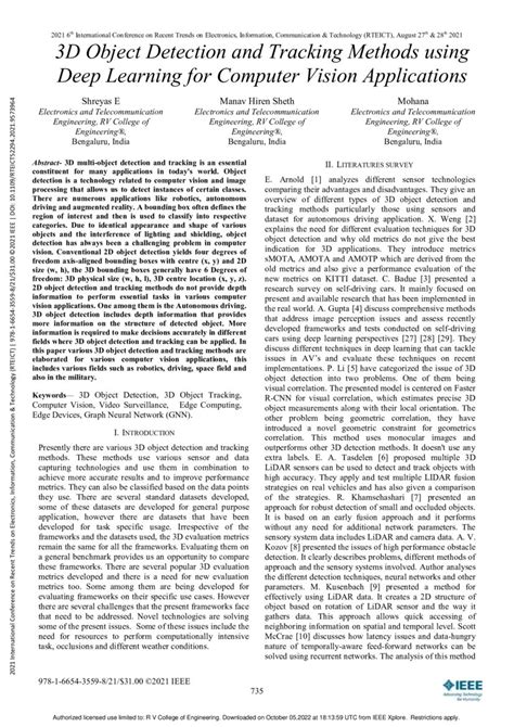 3d Object Detection And Tracking Methods Using Deep Learning For Computer Vision Applications