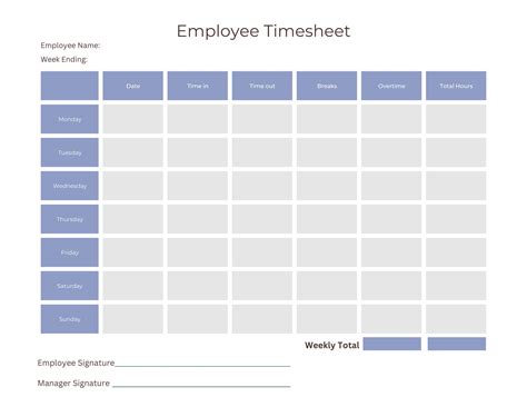 Free Employee Timesheet Printable Easy Templates Printables For
