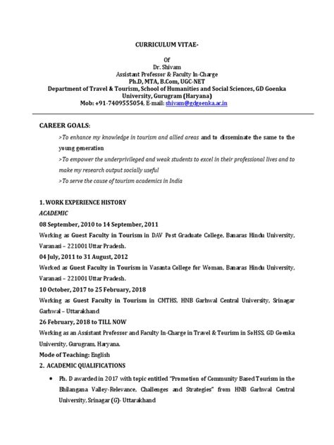 Shivam Resume Pdf Tourism Economies