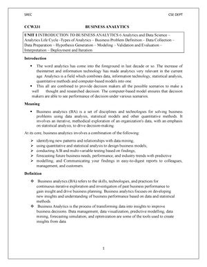 CCW331 Business Analytics Syllabus CCW331 BUSINESS ANALYTICS UNIT I