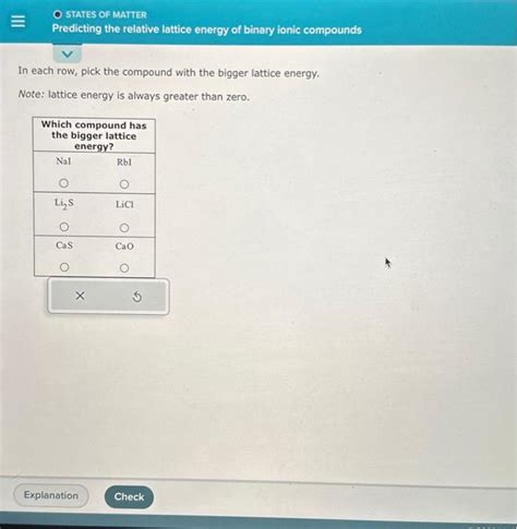 Solved In Each Row Pick The Compound With The Bigger
