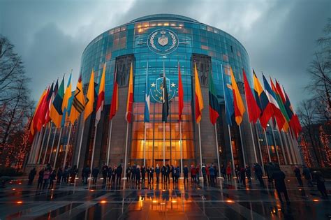 Group Of People Standing In Front Of Building Premium Ai Generated Image