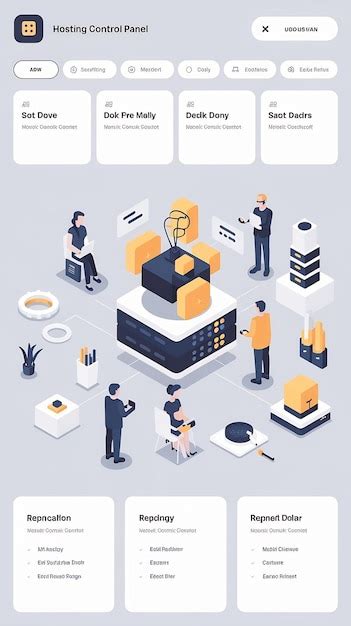 web hosting control panel modern site management interface with isometric characters premium