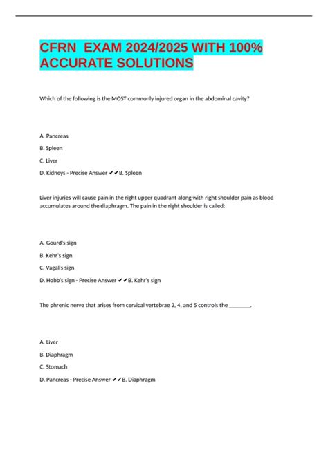 Cfrn Exam 2024 2025 With 100 Accurate Solutions Cfrn Stuvia Us