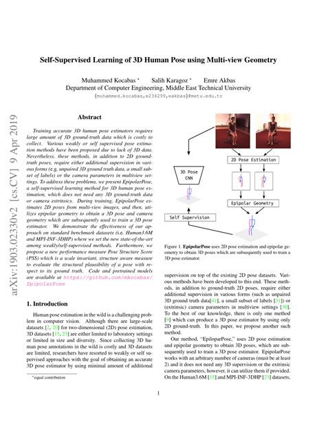 Pdf Self Supervised Learning Of 3d Human Pose Using Multi View Geometry
