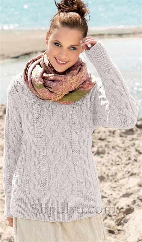 Пуловер с узором из кос и рельефным узором Модные вязаные вещи Вязаная крючком одежда