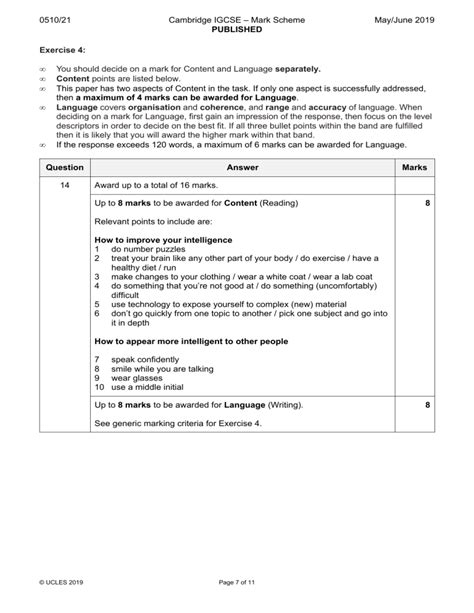 Generic Marking Criteria For Exercise 4 Summary