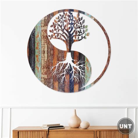 Yin Yang Tree Of Life Wall Decoration Colored Wooden Wall Art Laser Cut Wall Hangings