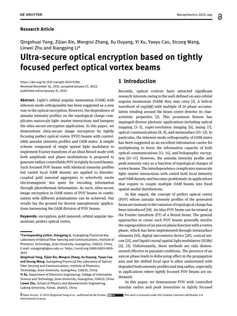PDF Ultra Secure Optical Encryption Based On Tightly Focused Perfect Optical Vortex Beams