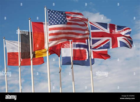 Flags Of The Main Allied Nations Flying Outside The Musee Du