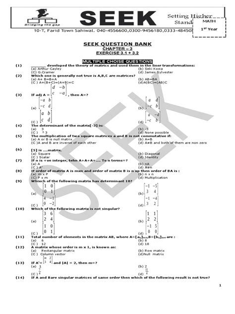 f sc i math question bank ch 3 pdf matrix mathematics determinant